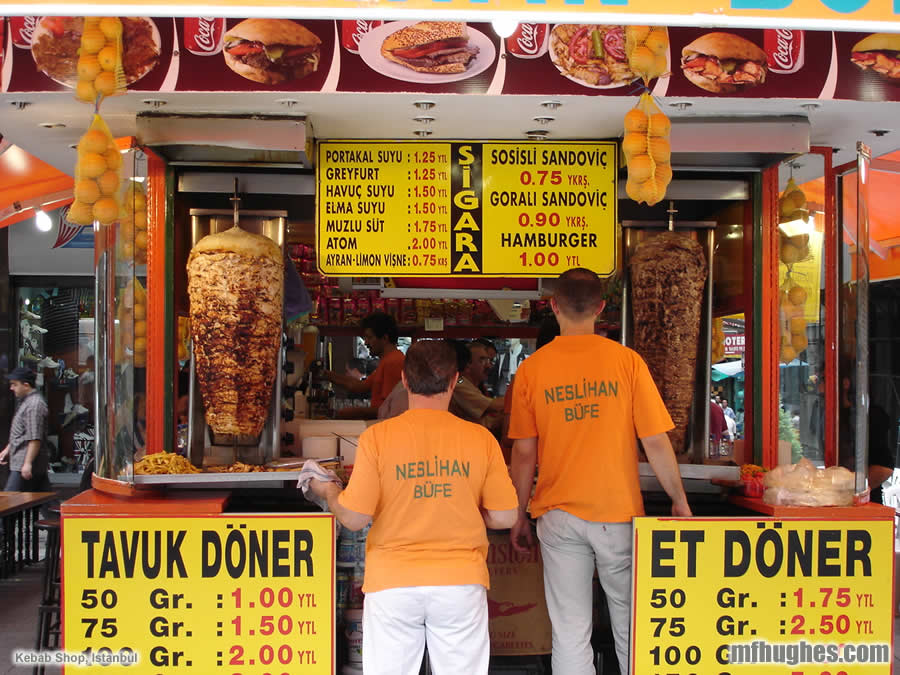 Kebab stall,Istanbul in Turkey, 2005.
